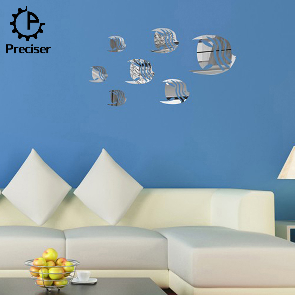 Preciser 7Pcs Silver Ocean Fish Crystal Reflective DIY Mirror Effect 3D ...