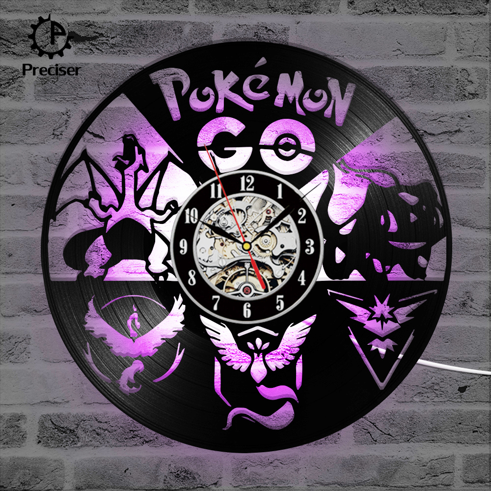 Preciser Cartoon Pokemon Retro CD Vinyl Record Clock Pokeball Room ...