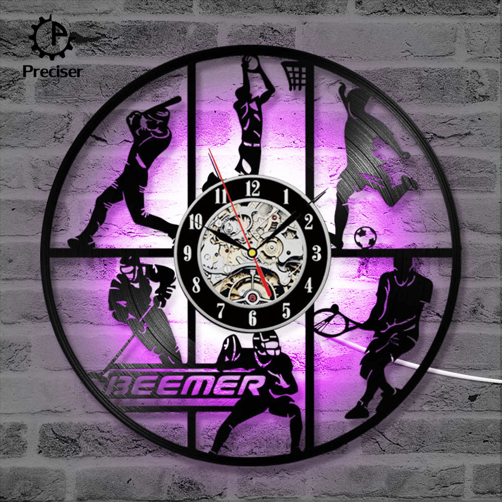 Preciser Round Hollow Sport Entertainment Man Vinyl Clock Basketball ...