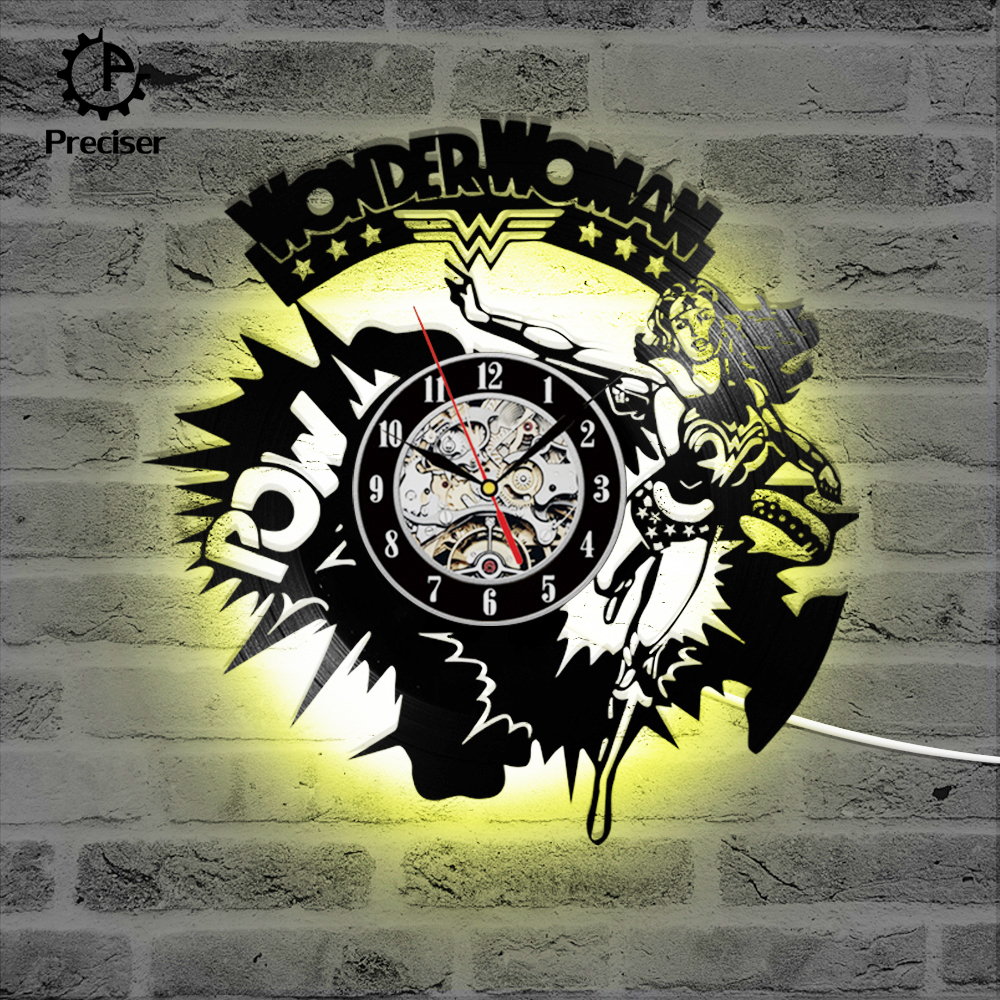 Popular Item 3D Record Clock Wonder Woman Super Hero Creative Wall Art ...