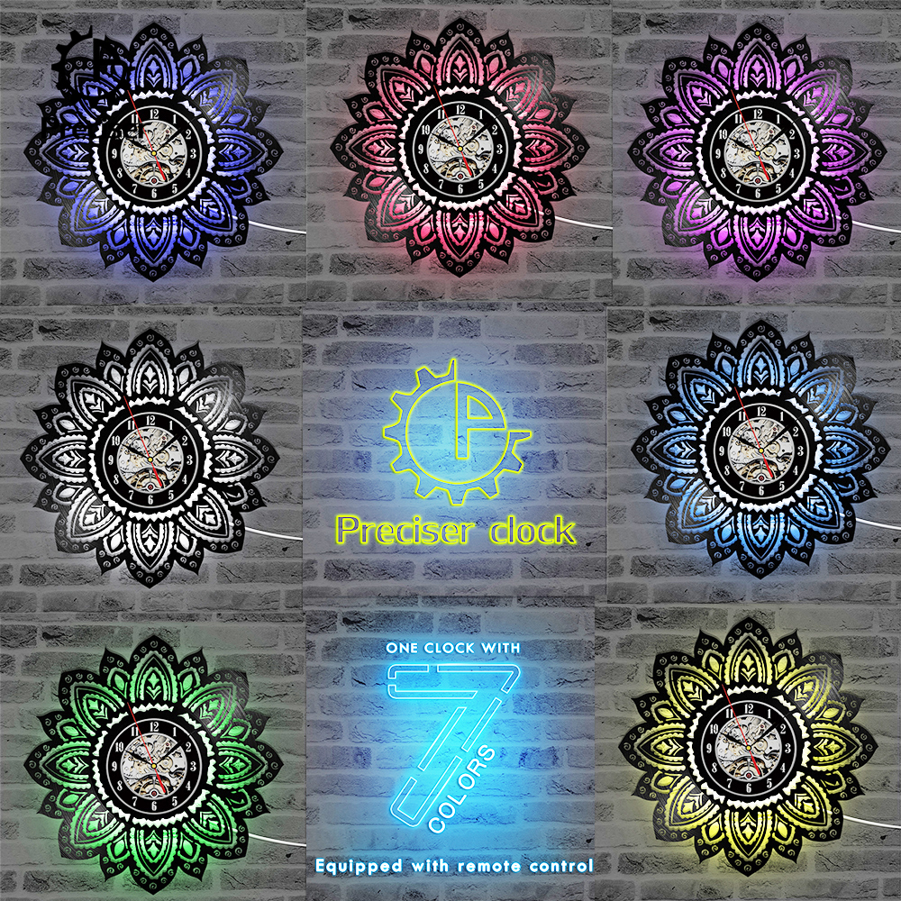 Preciser Hot Sale CD Record Clock Hollow Lotus Wall Clock 3D Flower ...